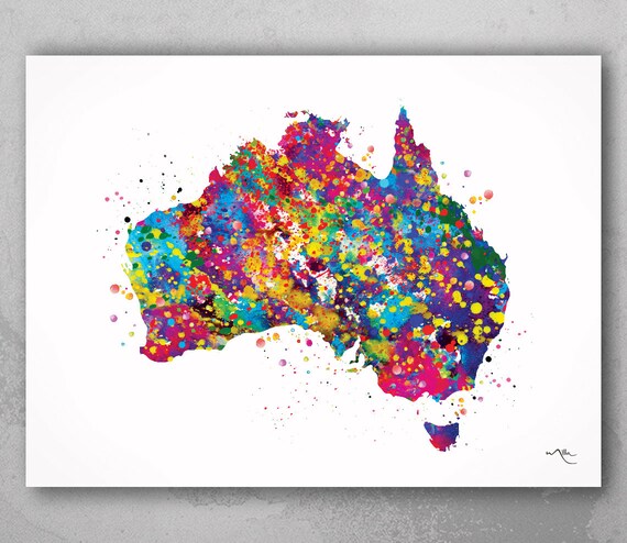 Australia Map Watercolor Print Travel Art Print Wall Wedding | Etsy