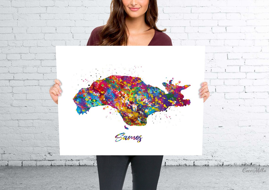 Samos Map Watercolor Print Samos Island Map Greece Travel - Etsy