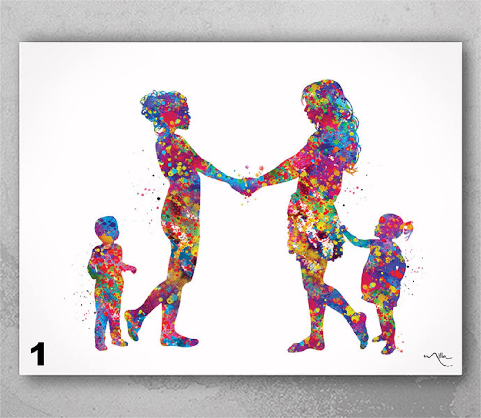 Two Moms and Two Kids Watercolor Print Same Sex New Moms LGBT Family ...
