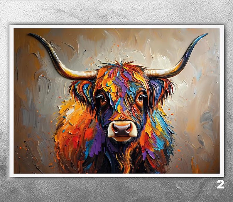 Colorful Highland Cow Print: Scottish Cattle Painting, Farmhouse Wall ...