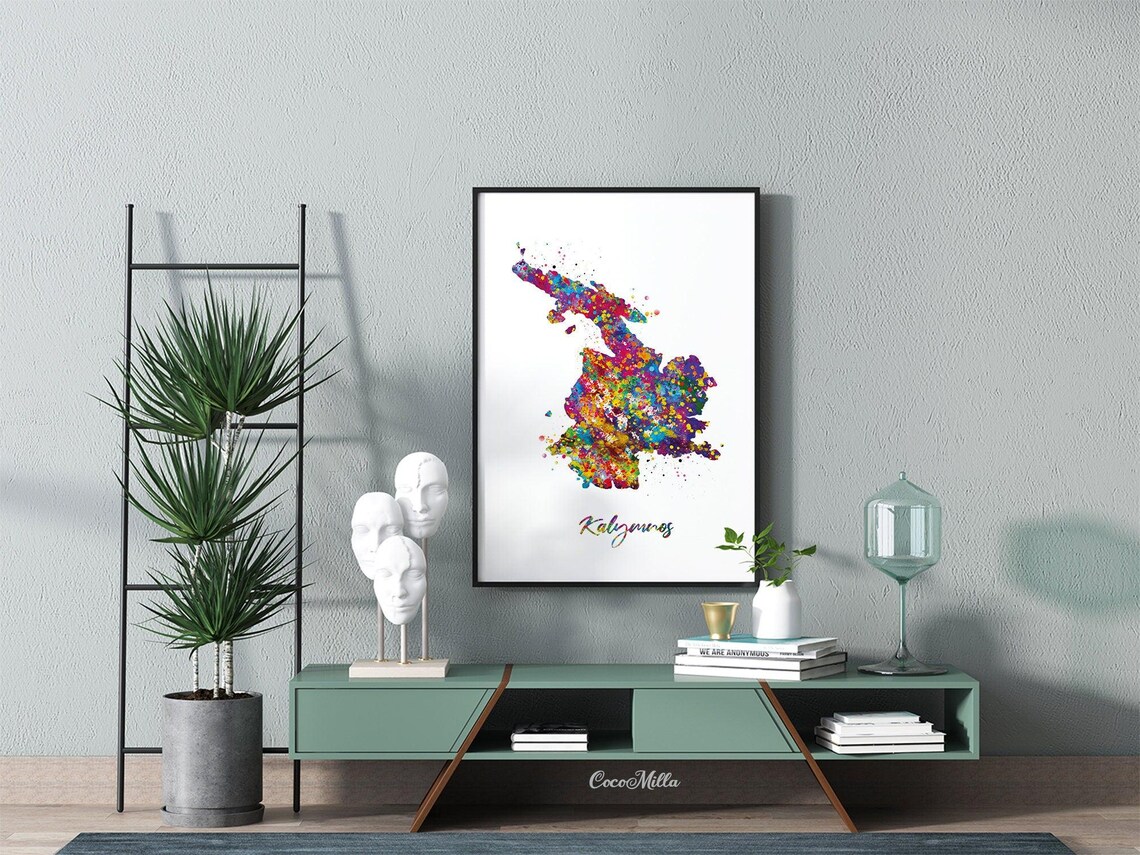 Kalymnos Greece Map Art Print, Watercolor Island Decor-2278 - Etsy
