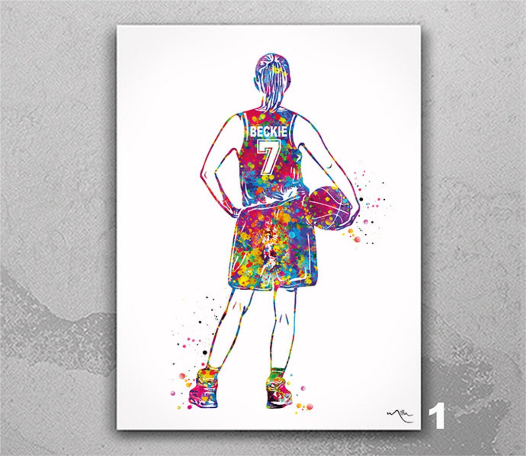 Personalized Basketball Player Watercolor Print, Teen Girl Room Decor ...