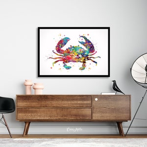Crab Watercolor Print Sea Themed Art Nautical Decor Fishing Poster ...