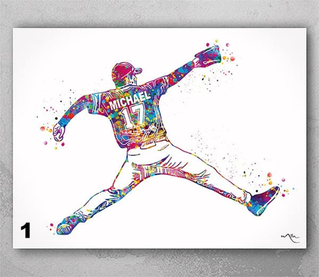 Personalized Baseball Pitcher Watercolor Print, Custom Sports Art-2600 ...