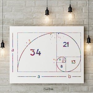 Fibonacci Spiral Watercolor Print Fibonacci Sequence Numbers Golden ...