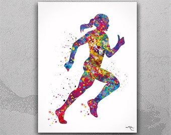 Female Girl Marathon Winner Art Runner Woman Watercolor Print Runner ...