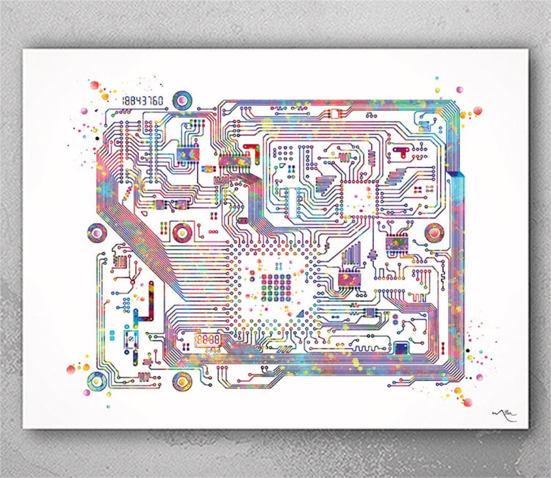Circuit Board Watercolor Print Science Art Computer Modern Art ...