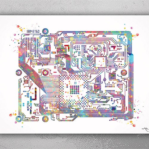 Circuit Board Science Art Watercolor Computer Science Art - Etsy
