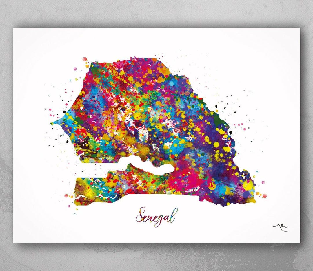 Senegal Country Map Watercolor Print Wall Art Wedding Gift Travel Map ...