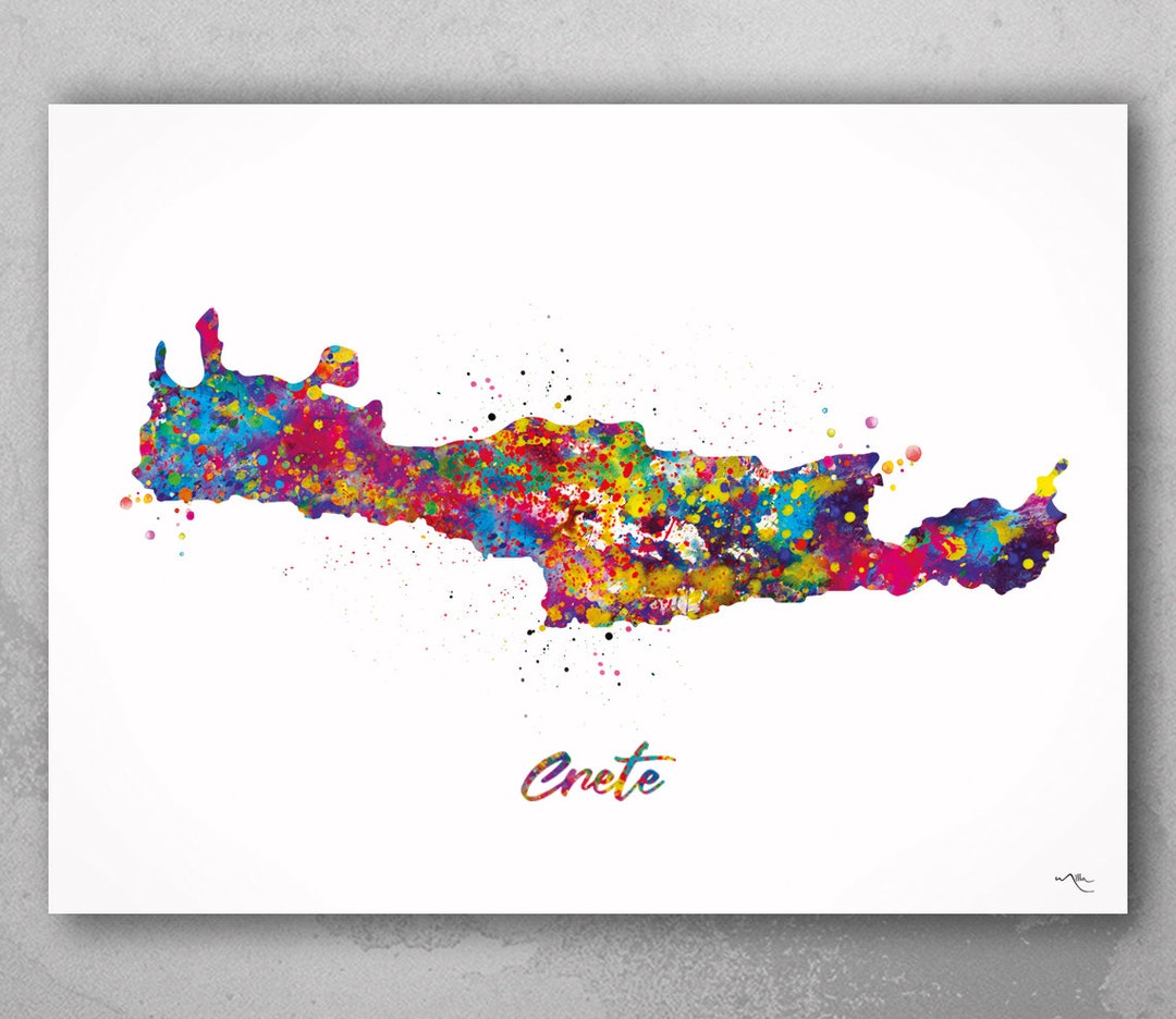 Crete Map Watercolor Print Crete Island Wall Art Greece Greek Islands ...