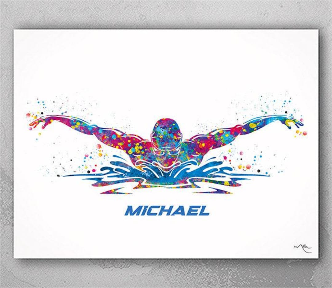 Personalized Swimmer Watercolor Print, Boys Room Sports Decor-2446 ...