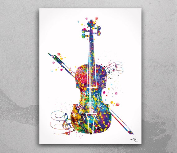 Violin Music Instrument Watercolor Art Print Wall Art Poster | Etsy