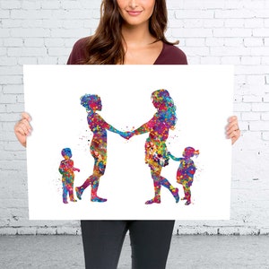 Two Moms and Two Kids Watercolor Print Same Sex New Moms LGBT | Etsy