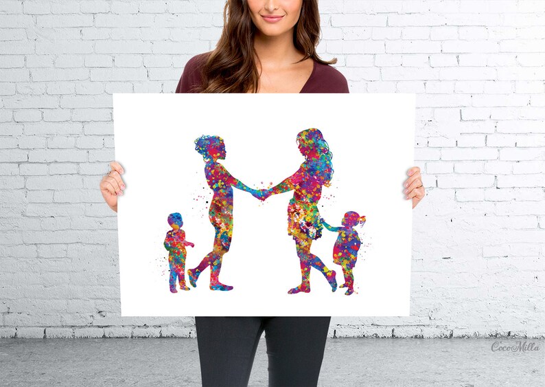 Two Moms and Two Kids Watercolor Print Same Sex New Moms LGBT | Etsy