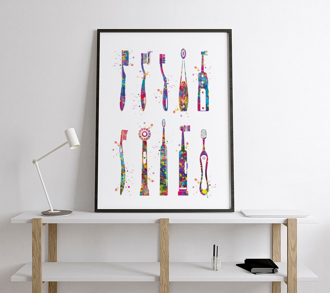 Toothbrush Art Watercolor Print Dental Care Tooth Medical Art | Etsy