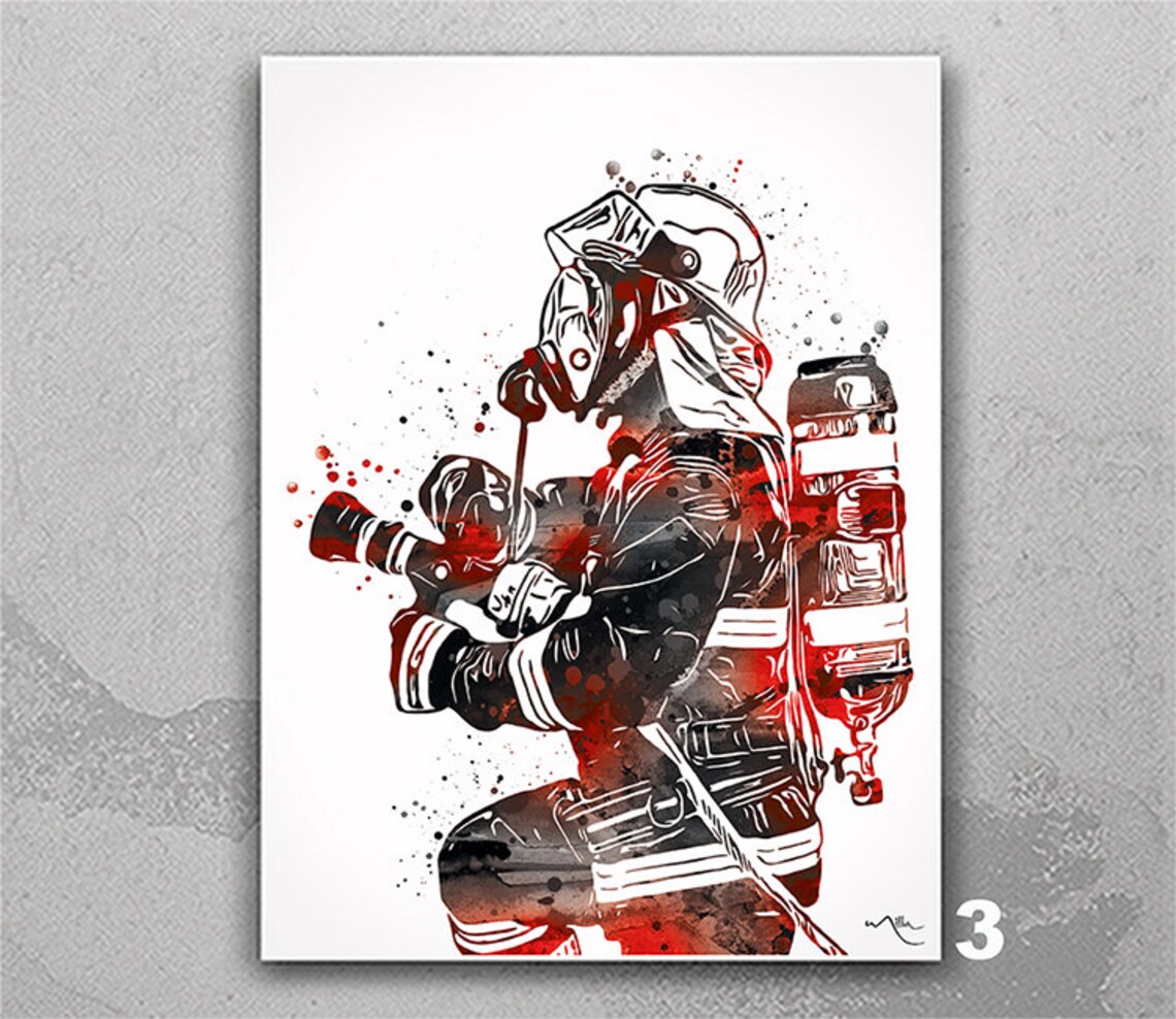 Fireman Firefighter Watercolor Print Firefighter Gift Fire - Etsy