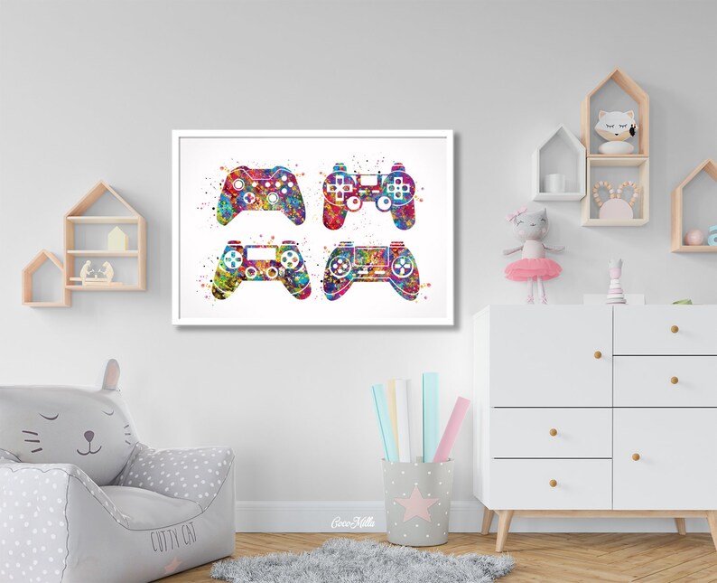 Gamers Art Watercolor Print Joystick Nursery Game Room Decor | Etsy