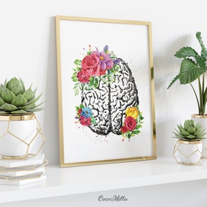 Brain Anatomy Flowers Cerebrum Floral Watercolor Print Medical Art ...