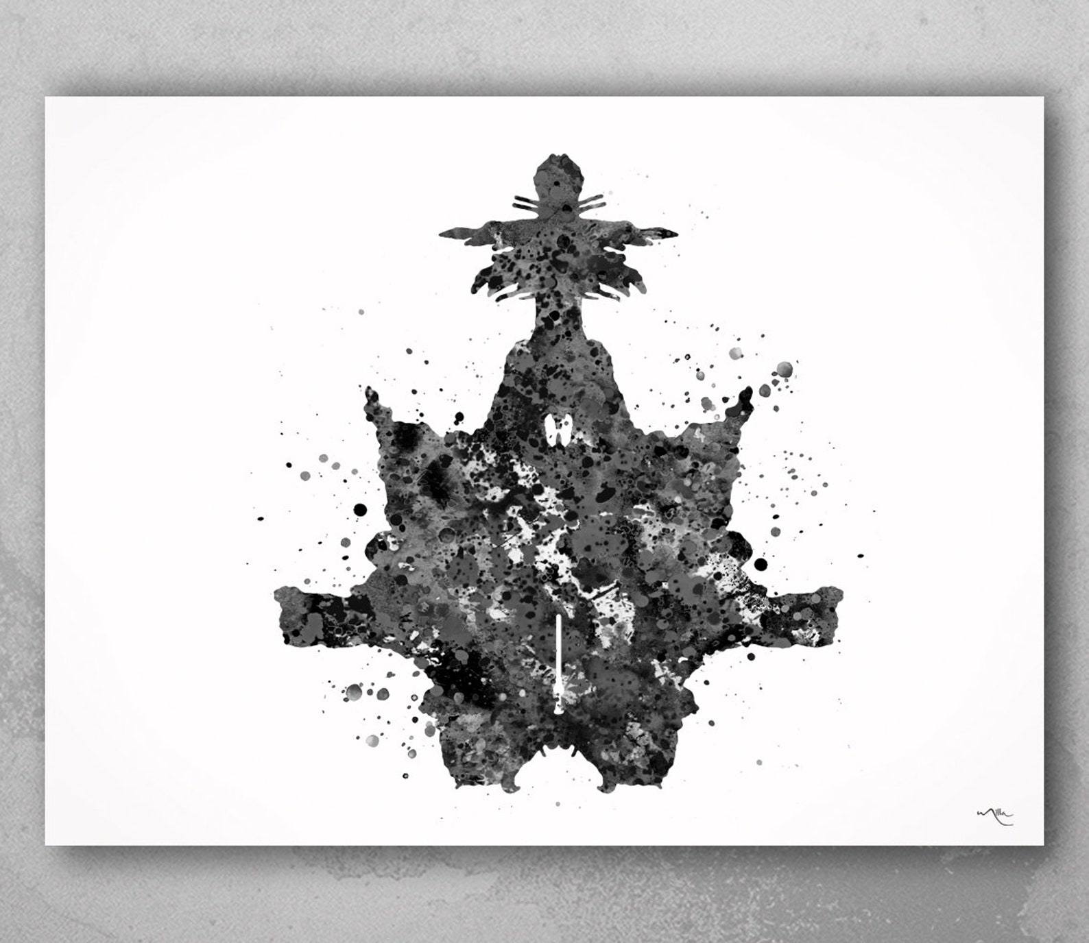 Rorschach Inkblot Test Card 6 BW Watercolor Print Psychology - Etsy
