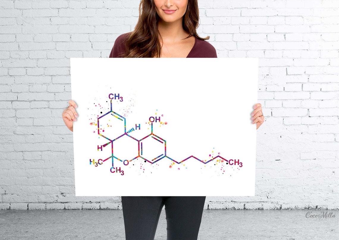 THC Molecule Watercolor Print Chemical Molecule Symbol Wall | Etsy