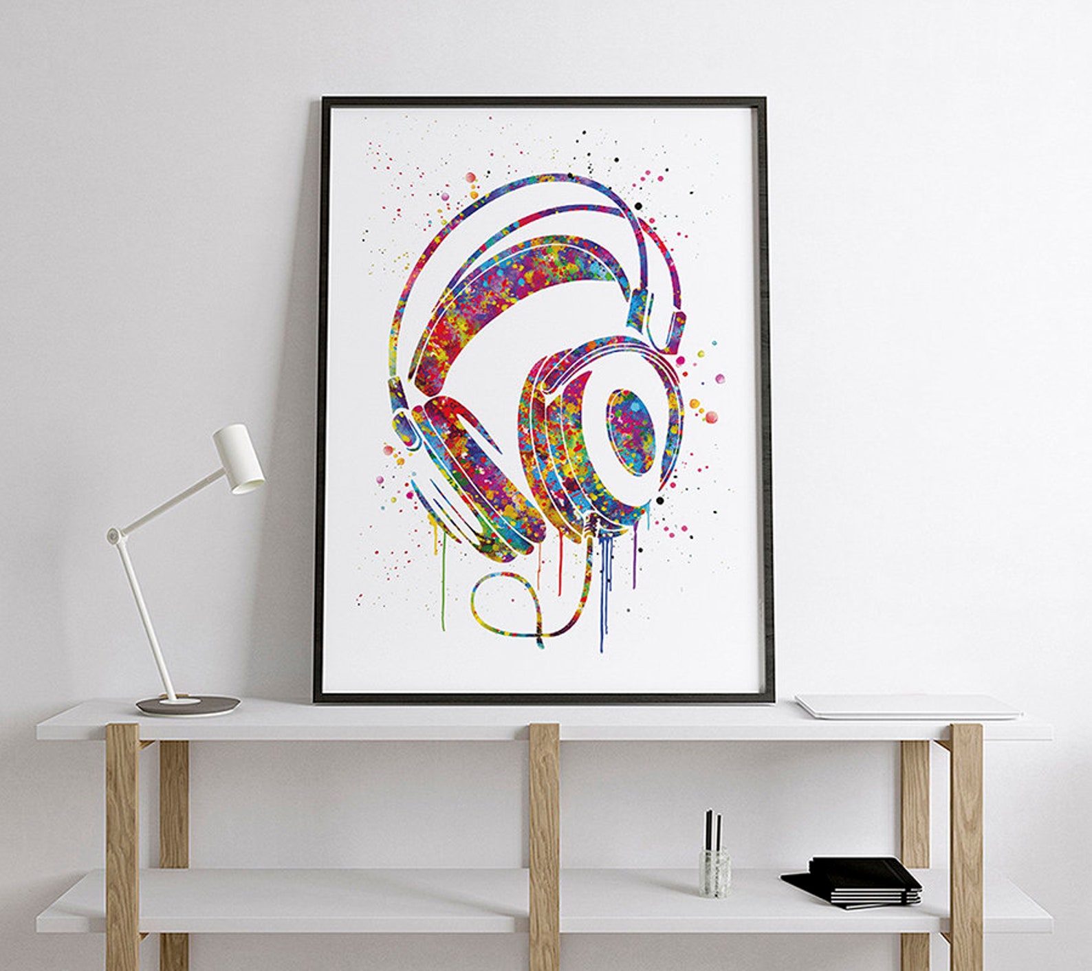 Headphone Watercolor Print Music Art Wall Art Earphones Poster - Etsy