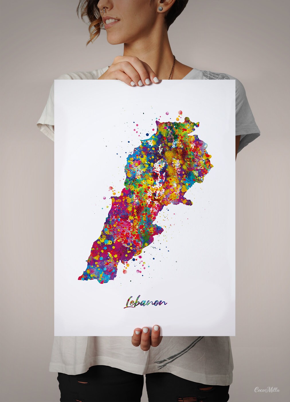 Lebanon Map Watercolor Print Art Print Wedding Gift Hometown | Etsy