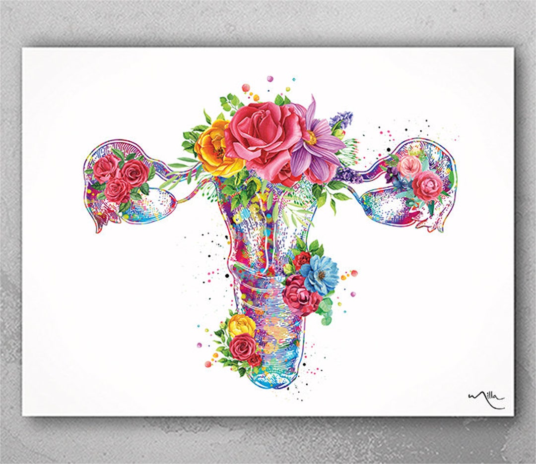 Uterus Anatomy Flowers Watercolor Print Floral Female Reproductive ...
