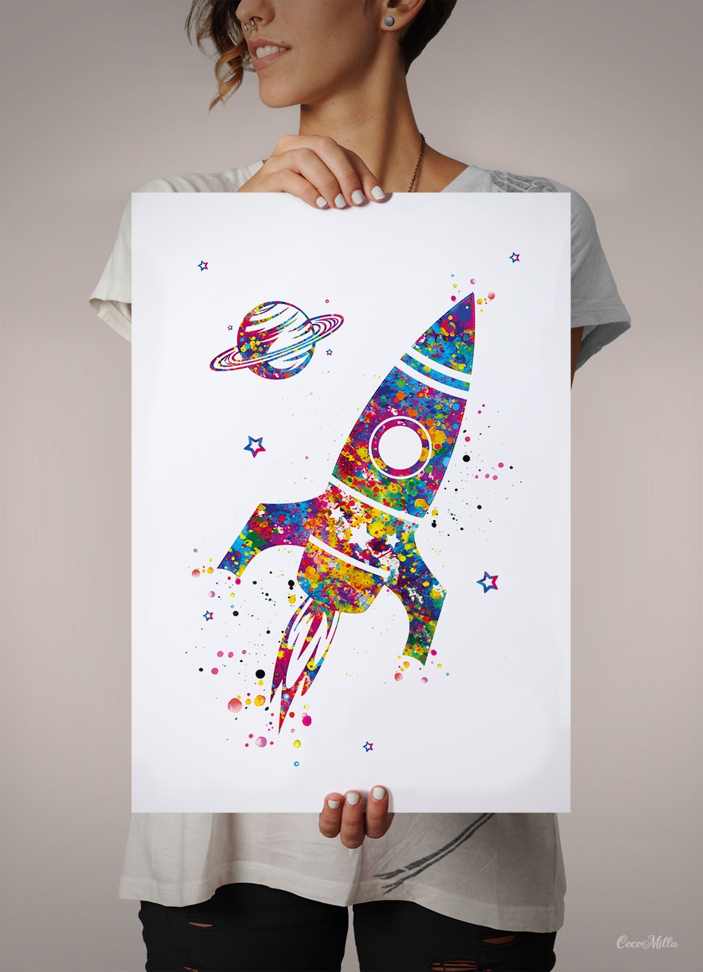 Rocket Nursery Print Watercolor Print Space Boy Gift Wall Art | Etsy