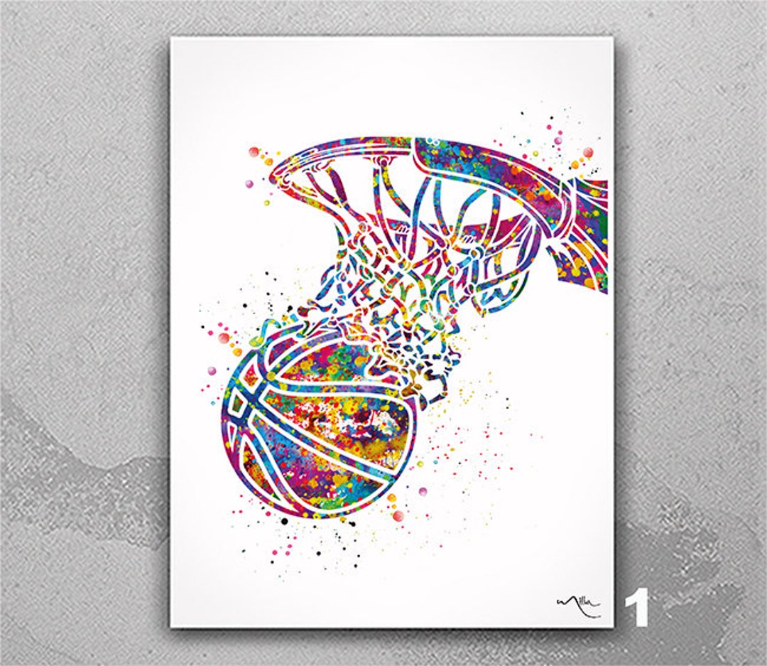 Basketball Hoop Watercolor Print Basketball Man Woman Basketball Net ...