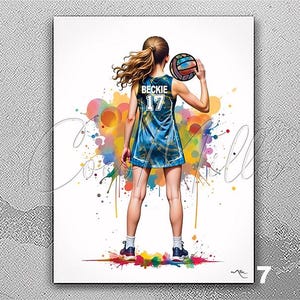 Personalized Netball Player Watercolor Print Netball Woman Female Girl ...