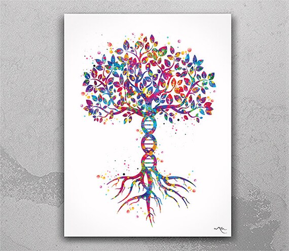 DNA Tree Watercolor Art Print Medical Symbol Wall Art Nurse - Etsy