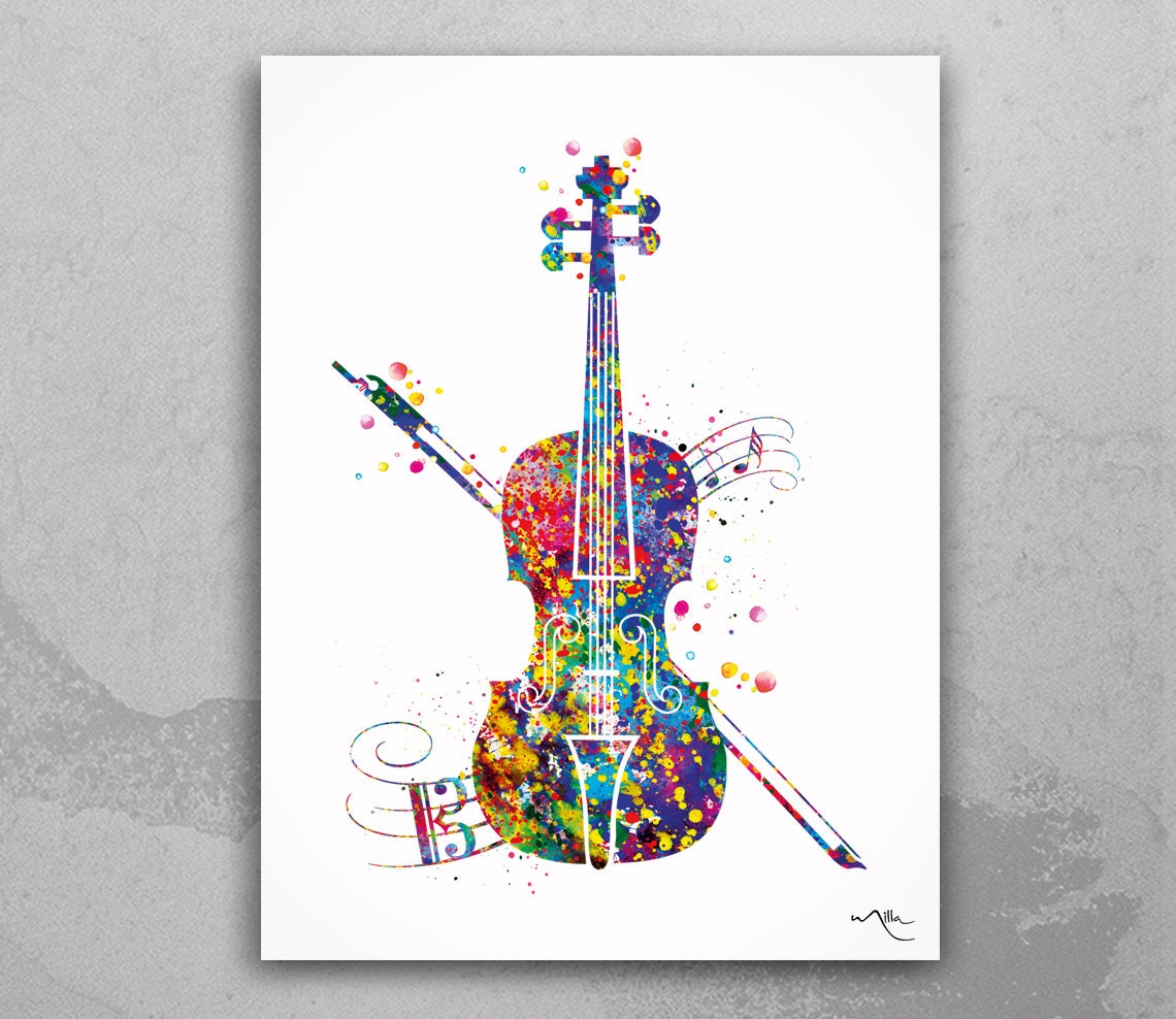 Viola Music Instrument Watercolor Print Wall Art Poster Music | Etsy