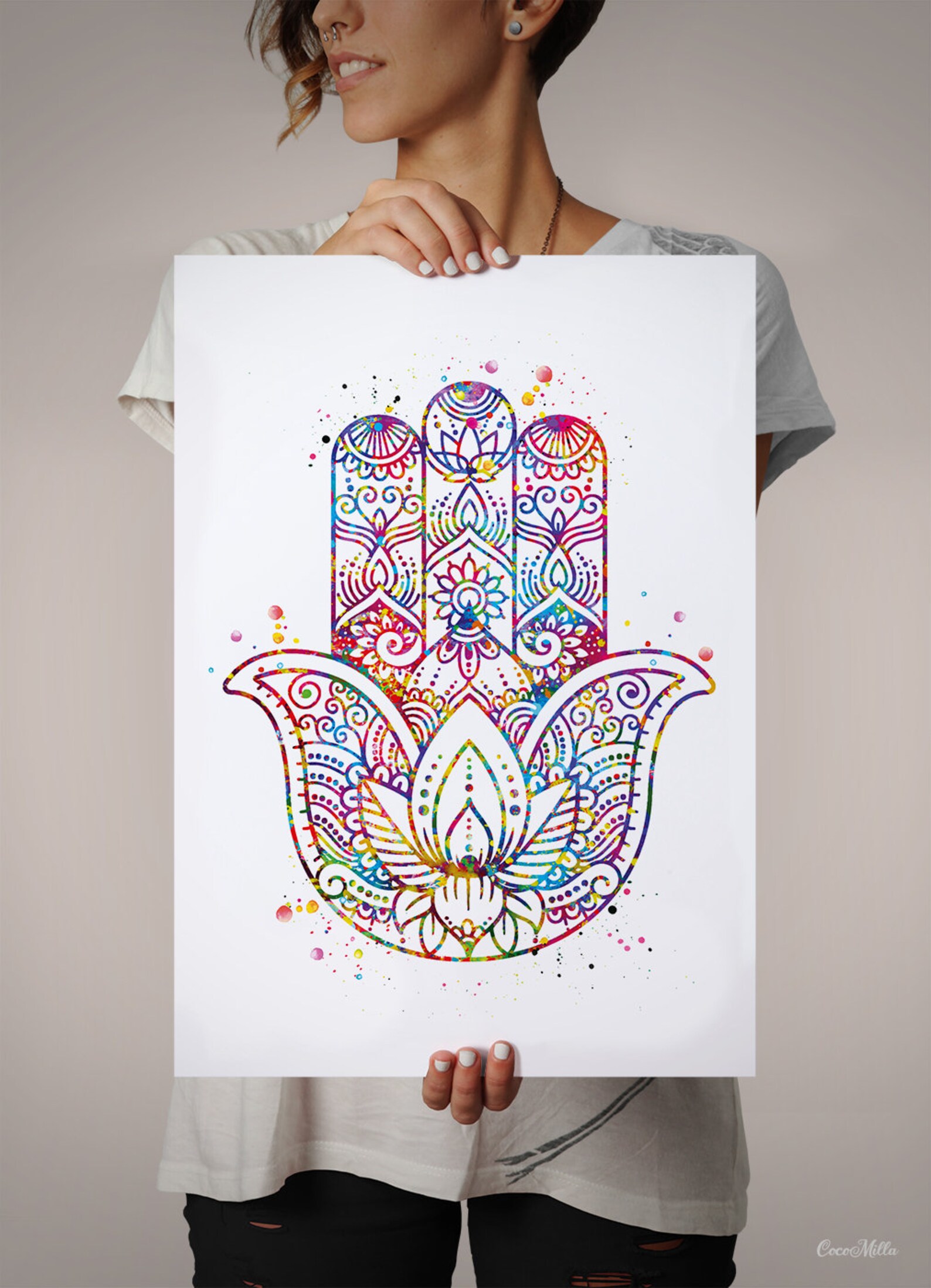 Hamsa Hand Kabbalah Hand Watercolor Print Art Wall Art Poster | Etsy