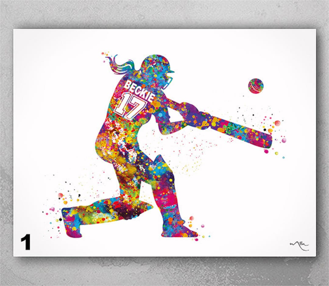 Cricket Player Female Watercolor Print Personalized Cricket Gift ...