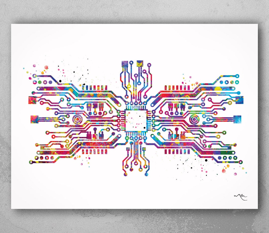 Circuit Board Art Watercolor Print Science Art Computer Modern Art ...