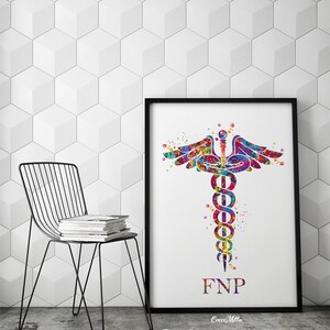 Caduceus Family Nurse Practitioner Watercolor Print Wall Art FNP Nurse ...