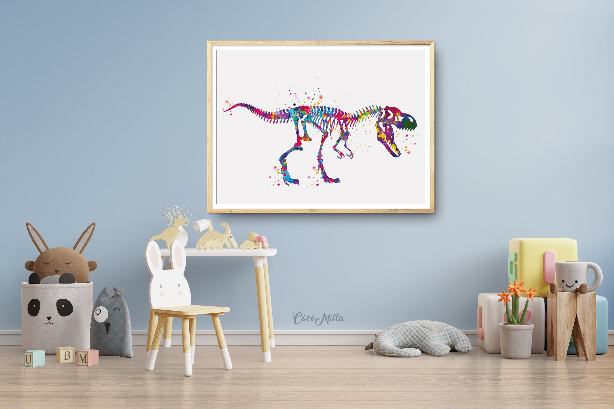 T-rex Dinosaur Skeleton Trex Dino Watercolor Print Boy Gift | Etsy