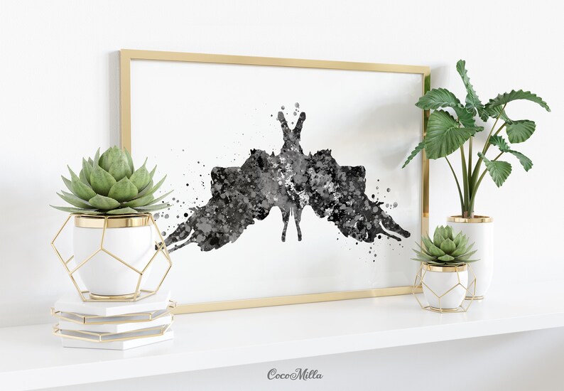 Rorschach Inkblot Test Card 5 BW Watercolor Print Psychology - Etsy
