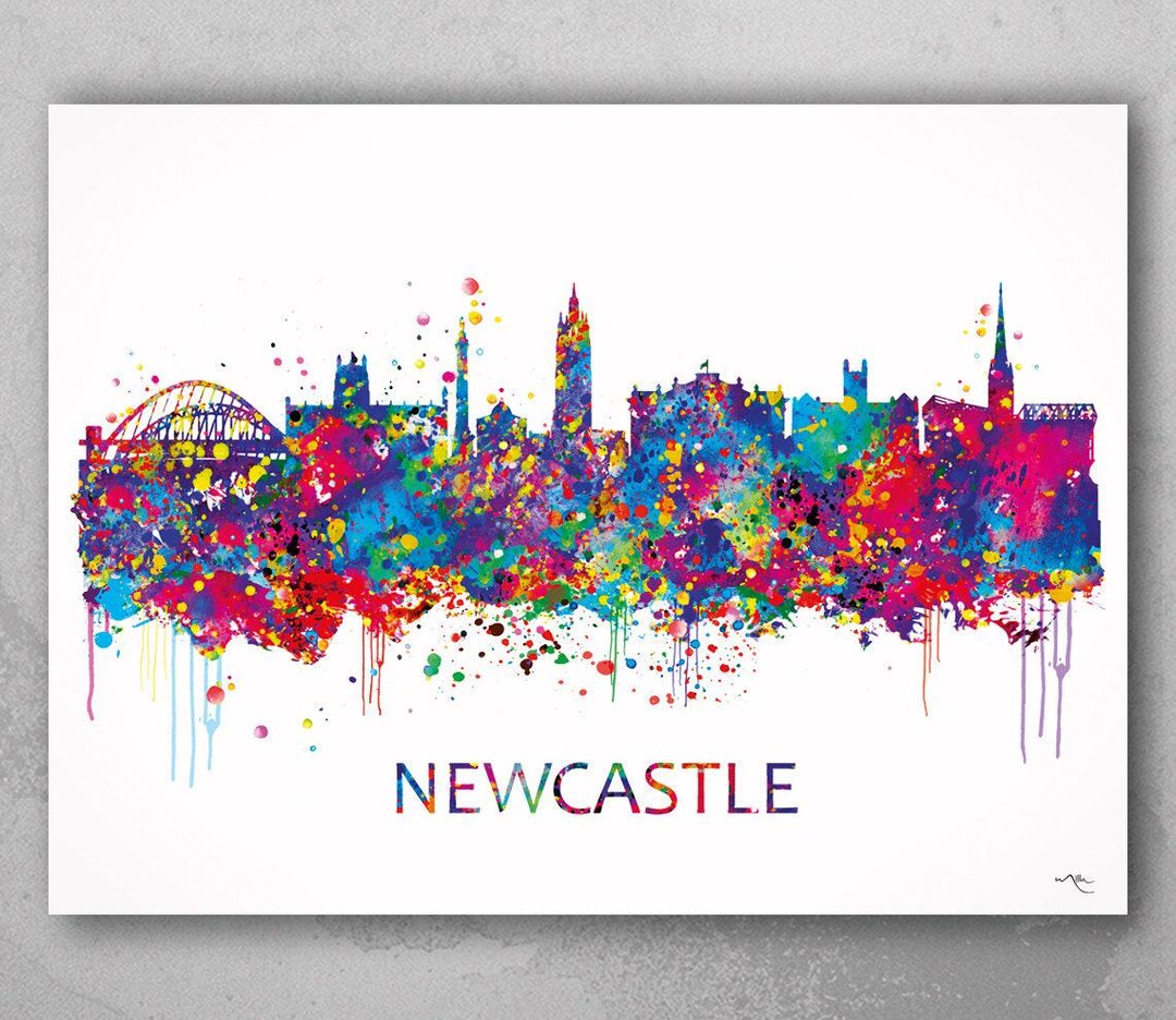 Newcastle Skyline Watercolor Art Print, Geordie Landmark Wall Decor-820 ...