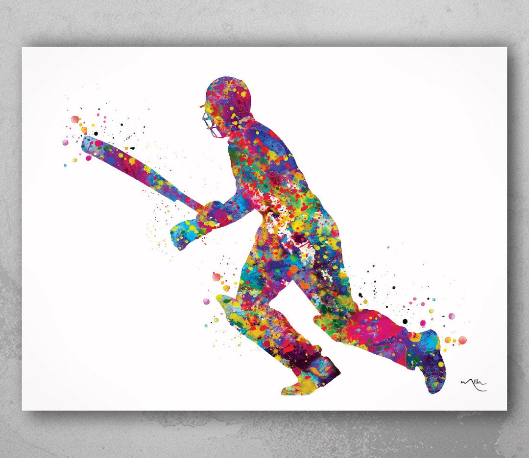 Cricket Player Man Watercolor Print Male Cricket Cricket Art Wall Art ...