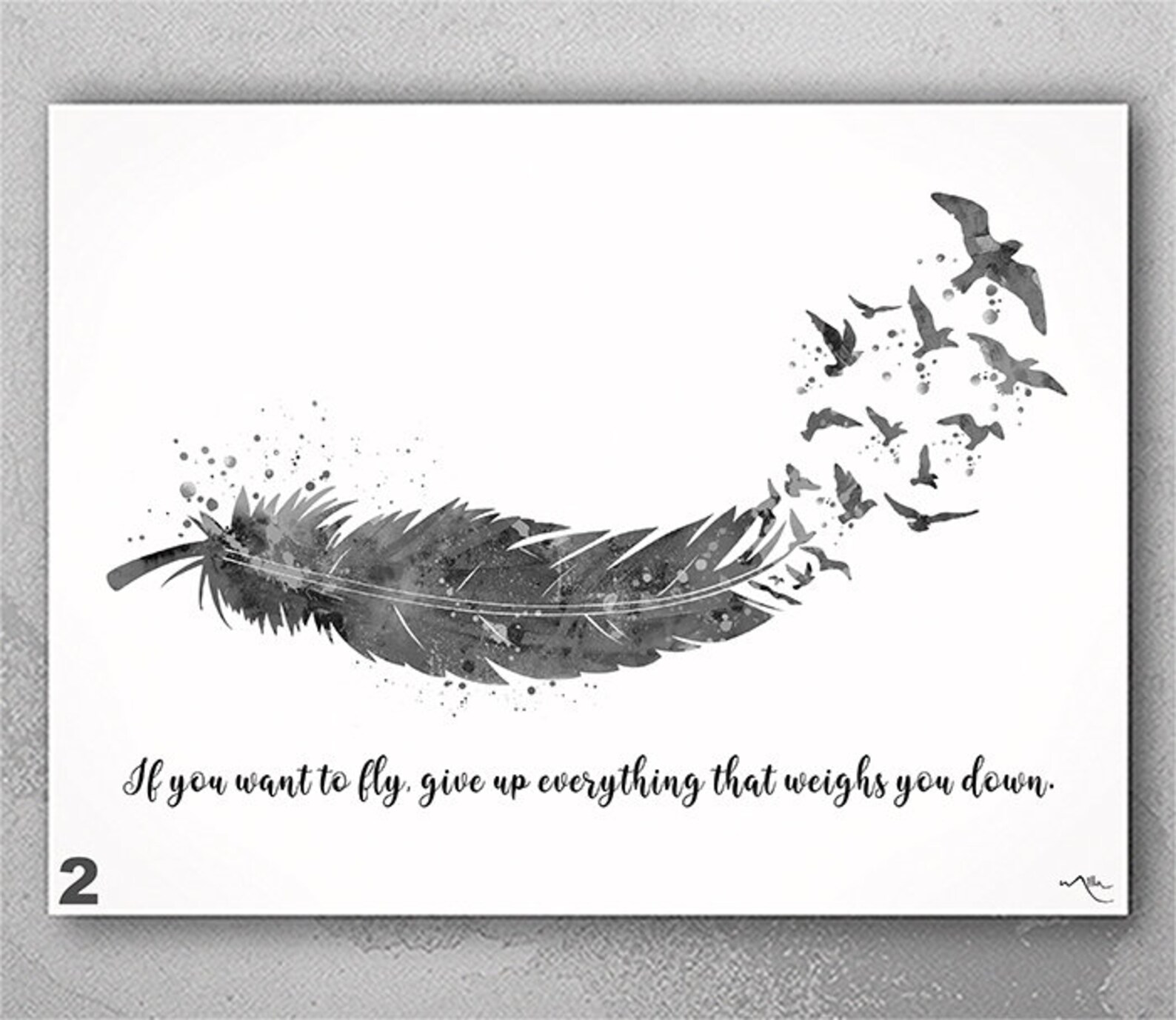 Birds Feather Quote Watercolour Print Motivational Quotes - Etsy