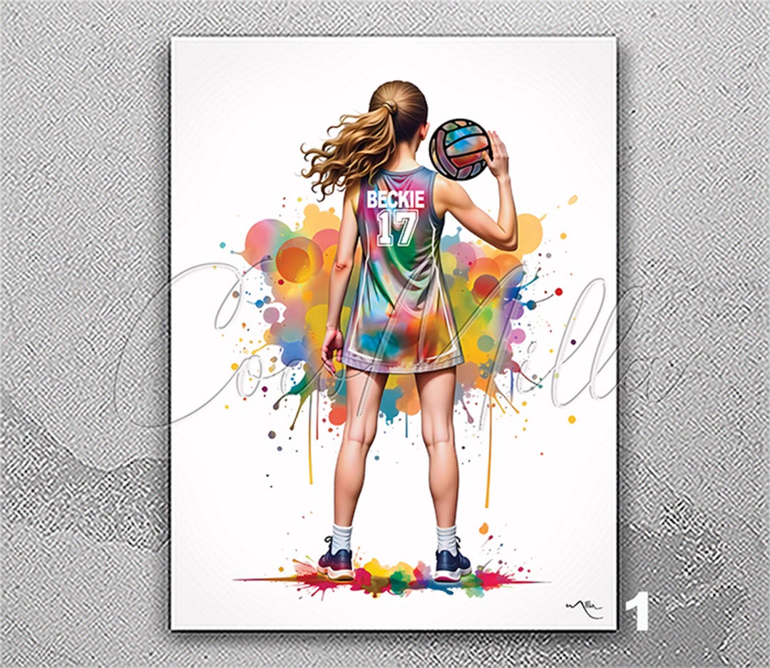 Personalized Netball Player Watercolor Print Netball Woman Female Girl ...