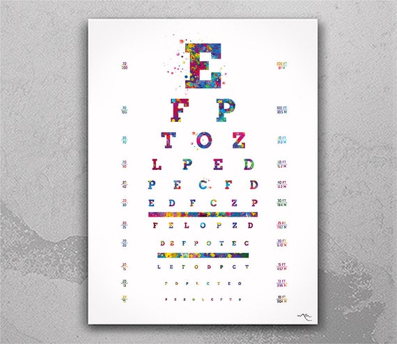 Eye Chart Watercolor Print Eye Test Optometrist Optician - Etsy UK