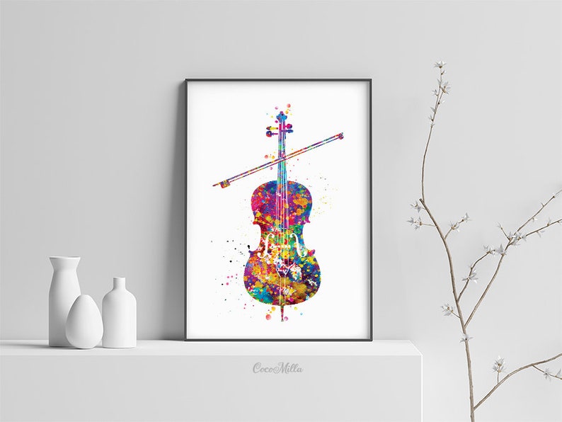 Cello Music Instrument Watercolor Art Print Jazz Wall Art - Etsy
