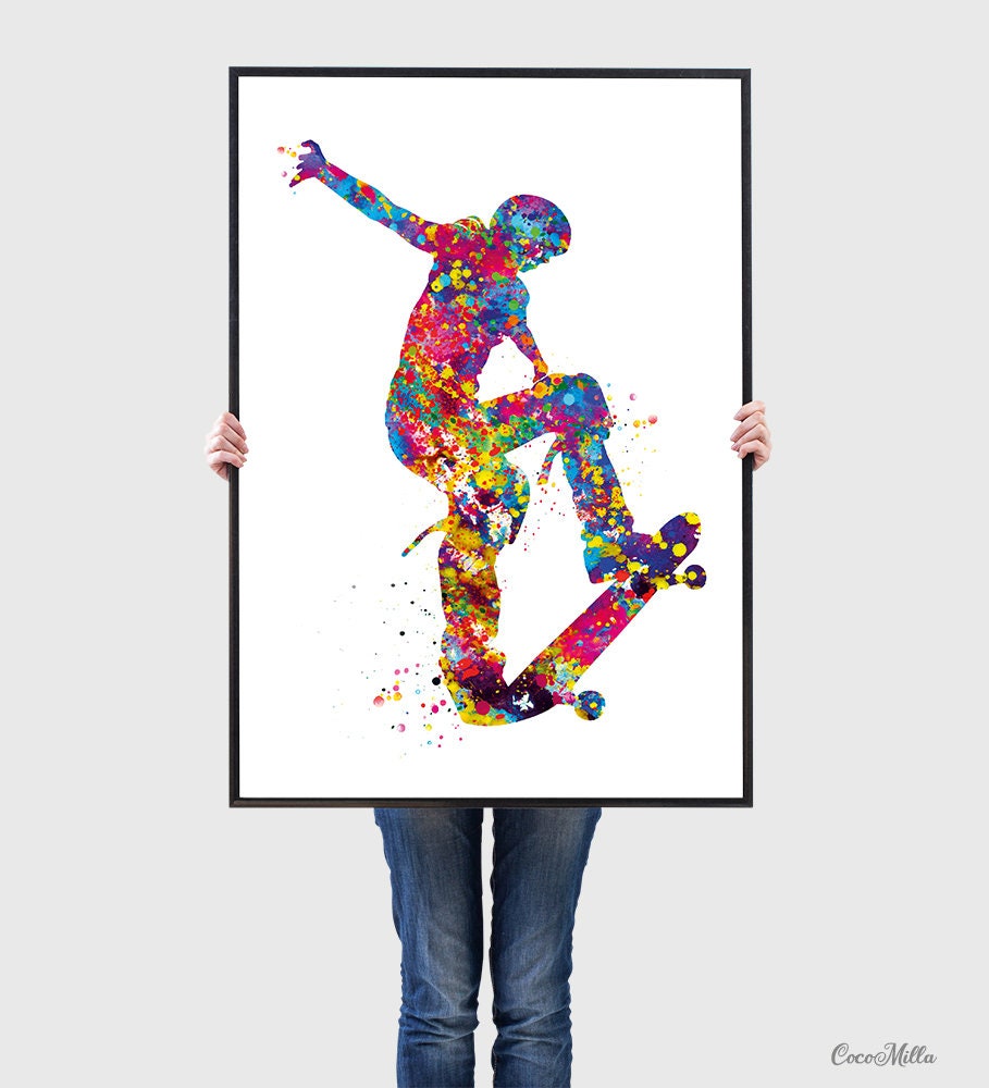 Skateboarder Watercolor Print Skateboard Street Sport Art Wall | Etsy