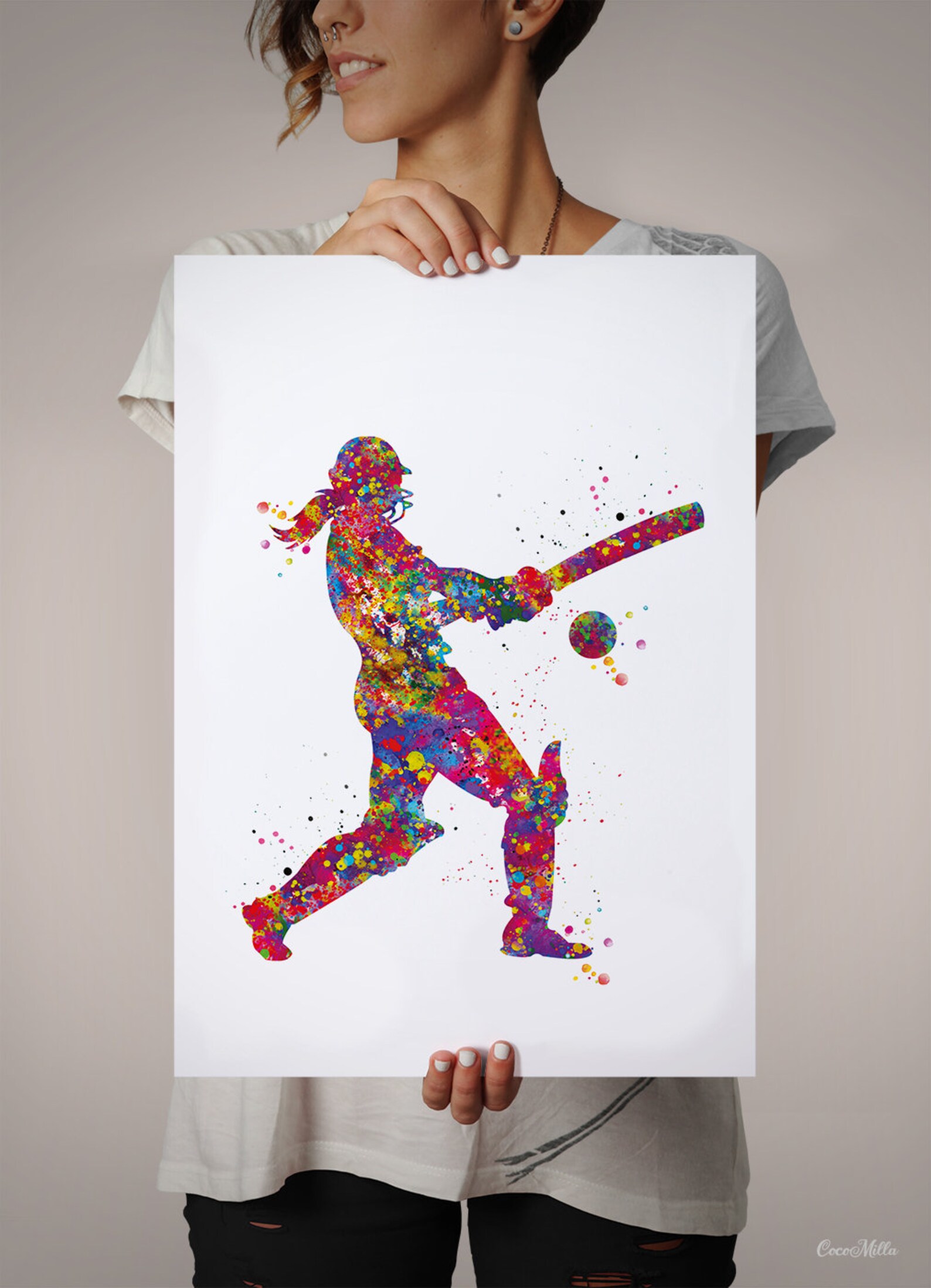 Cricket Player Woman Watercolor Print Female Cricket Gift | Etsy