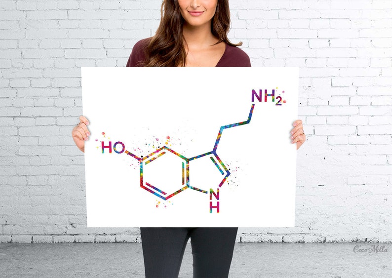 Serotonin Molecule Watercolor Print Medical Art Happiness - Etsy
