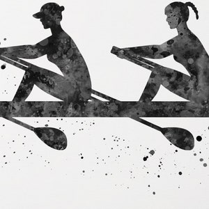 Female Rowing Team Watercolor Print Canoe Kayak Poster Rower Canoeing ...