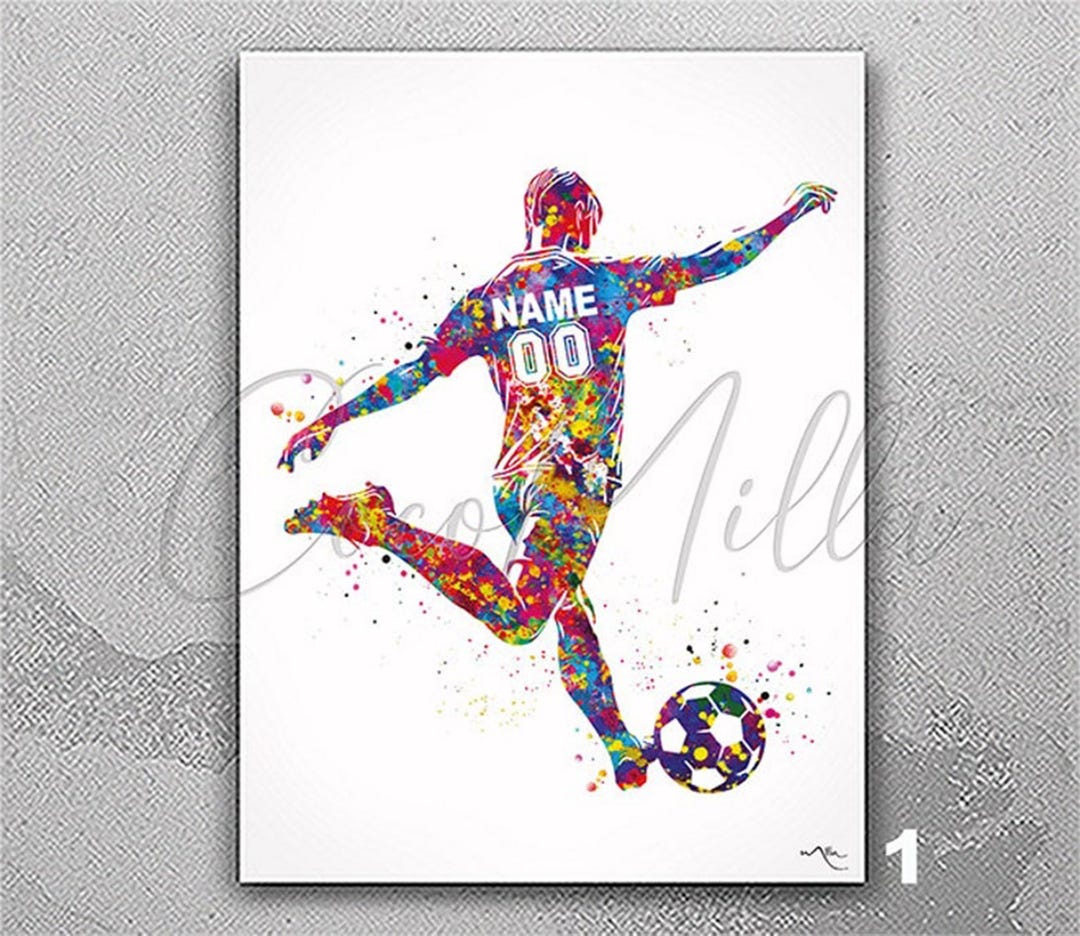 Football, Soccer Player Personelized Watercolor Print Male Gift Soccer ...