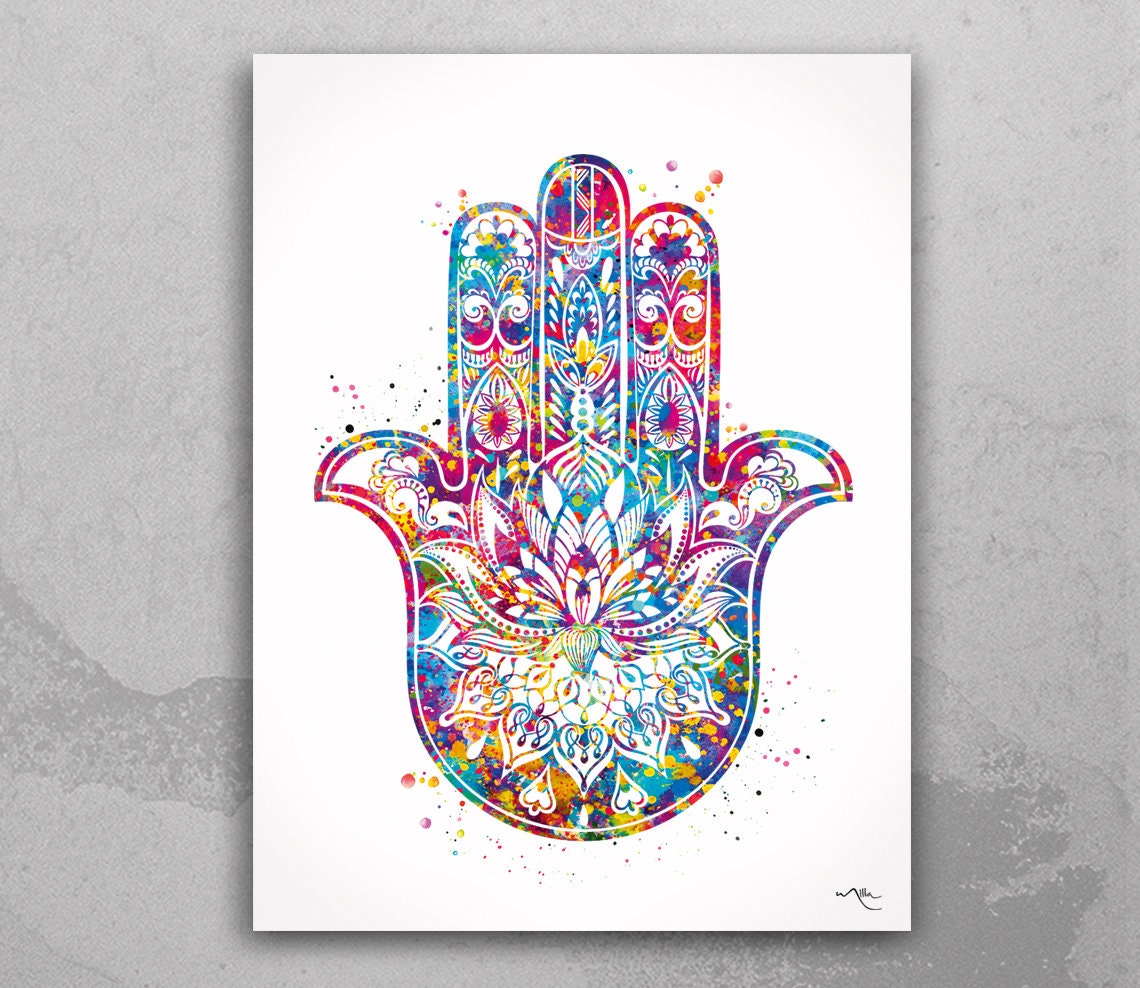 Hamsa Hand Kabbalah Hand Art Watercolor Print Wedding Wall Art | Etsy